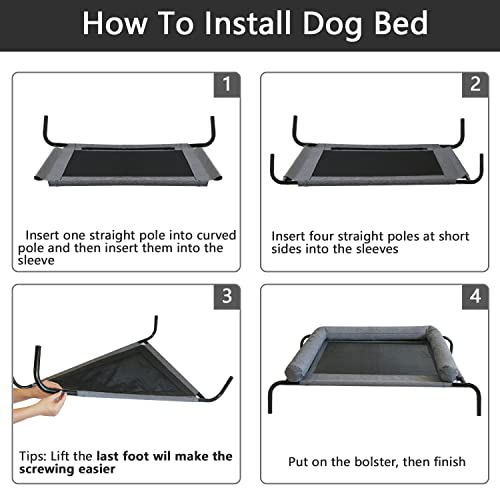 PETIME Cooling Elevated Pet Cushion Bed Raised Dog Cots Beds for Small Dogs, Portable Indoor & Outdoor Pet Hammock Bed, Frame with Breathable Mesh and Removable Bolsters (42 Inch)
