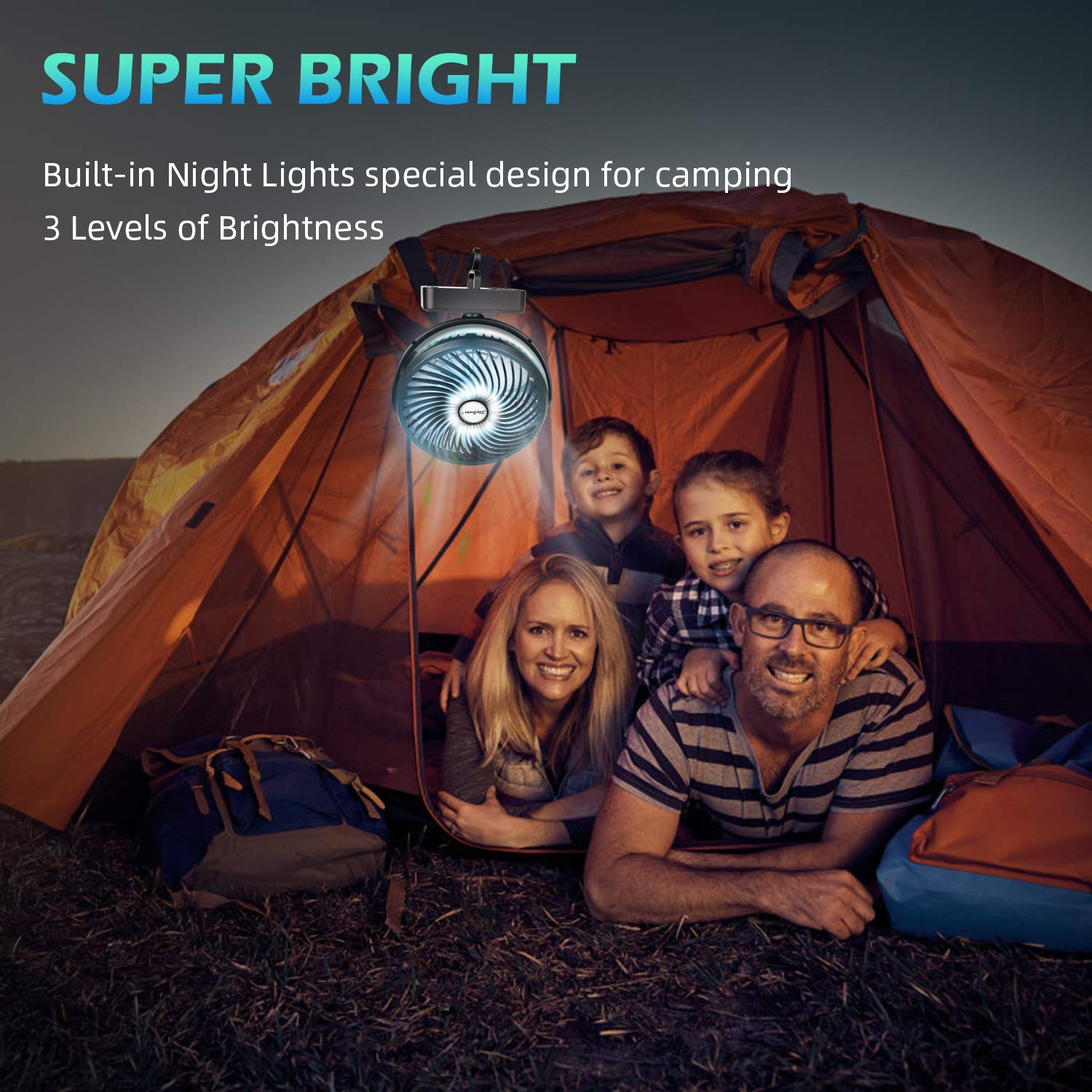 7-Inch Camping Fan with LED Lantern, 5000mAh Rechargeable Battery/USB Operated Fan with Hanging Hook for Tent Car RV
