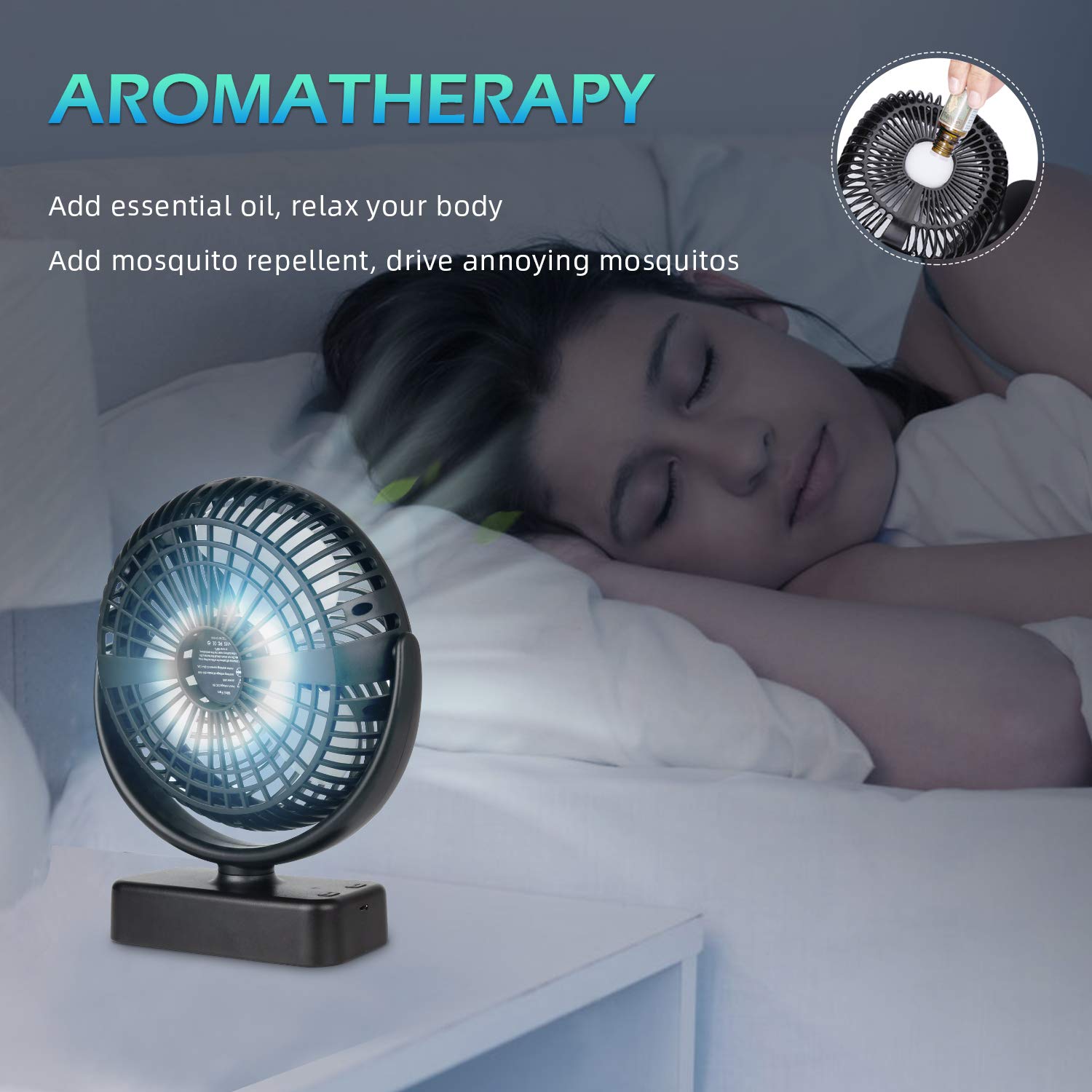 7-Inch Camping Fan with LED Lantern, 5000mAh Rechargeable Battery/USB Operated Fan with Hanging Hook for Tent Car RV
