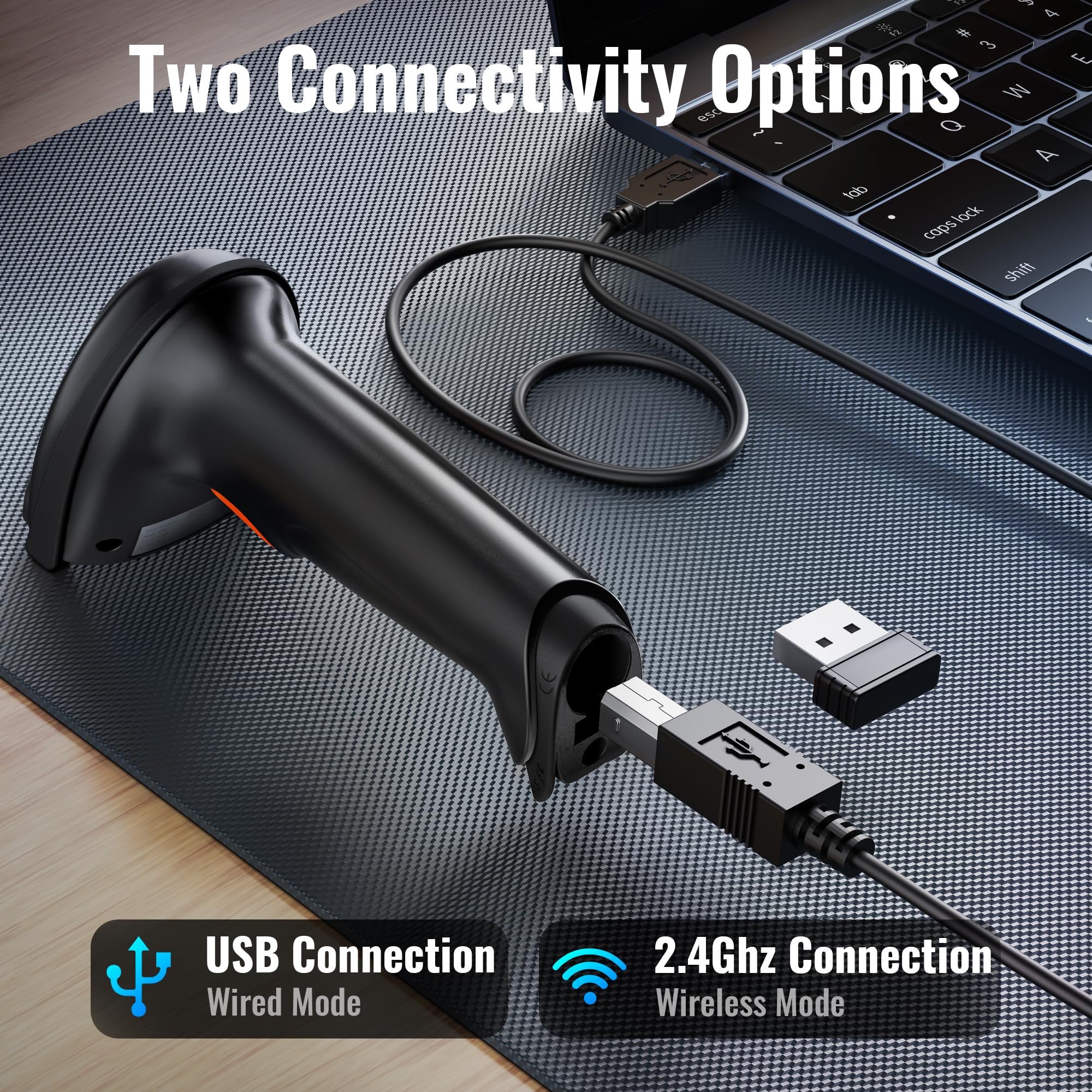 Tera Barcode Scanner Wireless and Wired with Battery Level Indicator 1D 2D QR Digital Printed Bar Code Reader Cordless Handheld Barcode Scanner Compact Plug and Play Model D5100