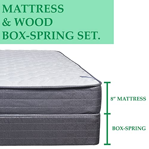 Greaton, 8-Inch Gentle Firm Supportive Yet Remarkebly Comfortable Innerspring Mattress & 8" Wood Box Spring Set, King