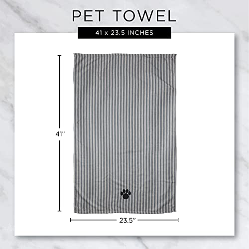 Bone Dry Pet Grooming Towel Collection Absorbent Microfiber X-Large, 41x23.5", Embroidered Gray