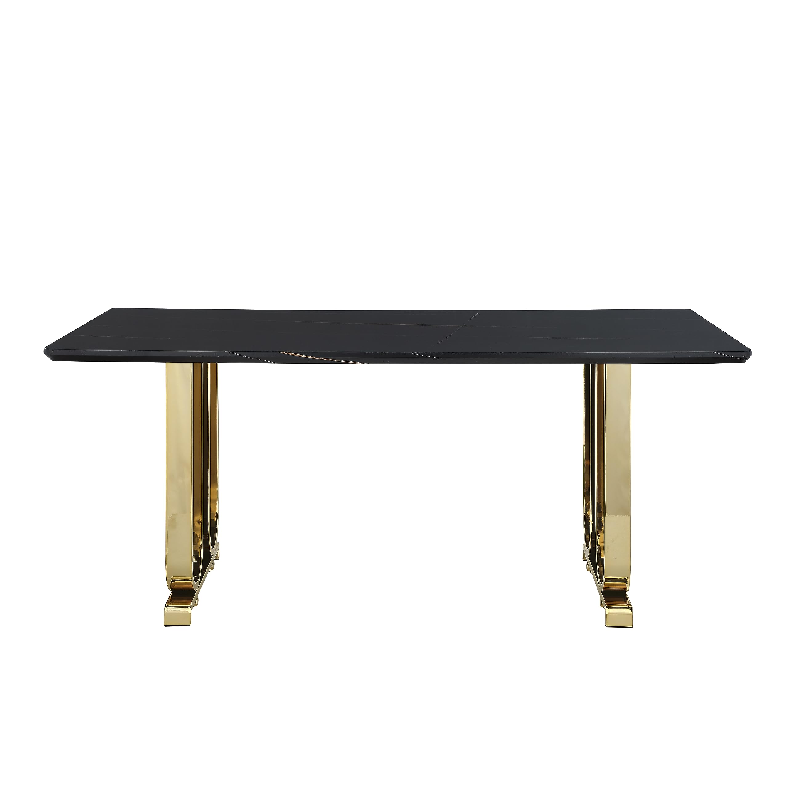Pvillez 71" Modern Dining Table for 6-8 People, Rectangular Kitchen Table Black Faux Marble Top Dining Table with Polished Gold Metal Pedestal Base, Large Dinner Table for Dining Room Kitchen Office