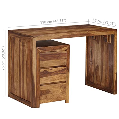 vidaXL Solid Sheesham Wood Writing Table Home Indoor Wooden Farmhouse Rectangular Storage Computer Study Writing Desk Office Furniture