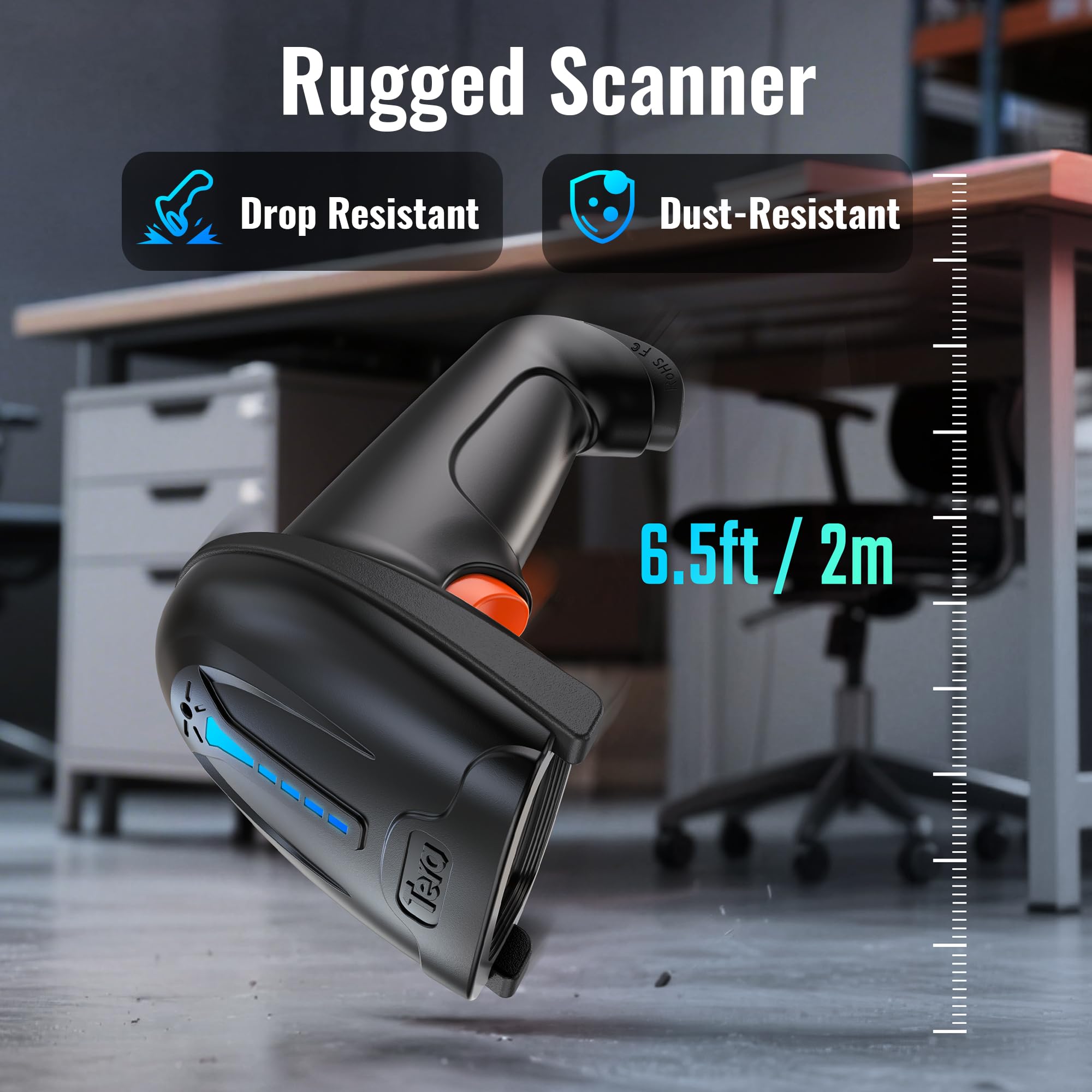 Tera Barcode Scanner Wireless and Wired with Battery Level Indicator 1D 2D QR Digital Printed Bar Code Reader Cordless Handheld Barcode Scanner Compact Plug and Play Model D5100