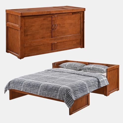 NIGHT & DAY Furniture Murphy Cube Cabinet Bed Pre-Assembled (Cherry, Queen)