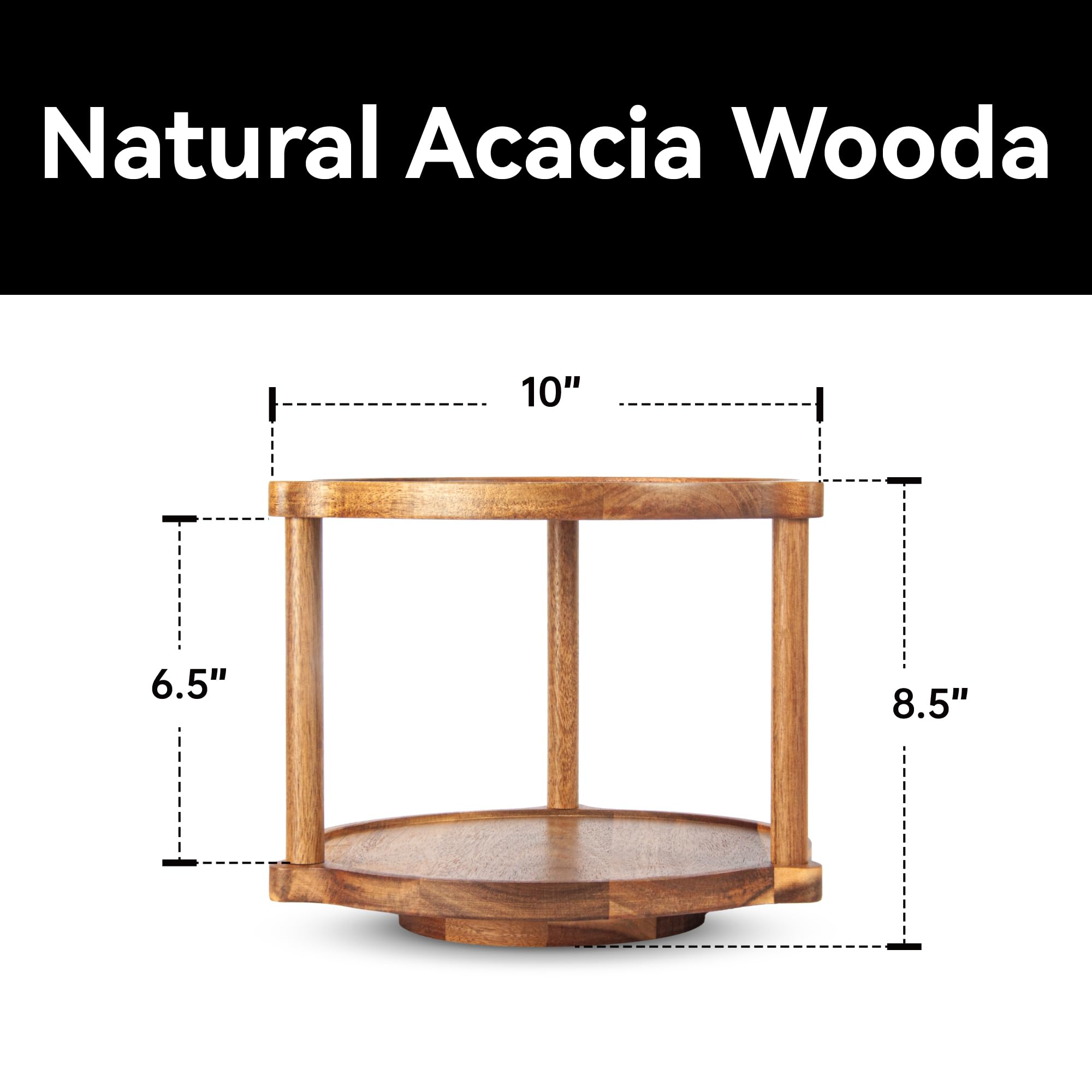 YONNERY Acacia Wood Lazy Susan Spice Rack – 10 Inch 2-Tier Turntable Organizer – Elegant Solution for Kitchen and Bathroom