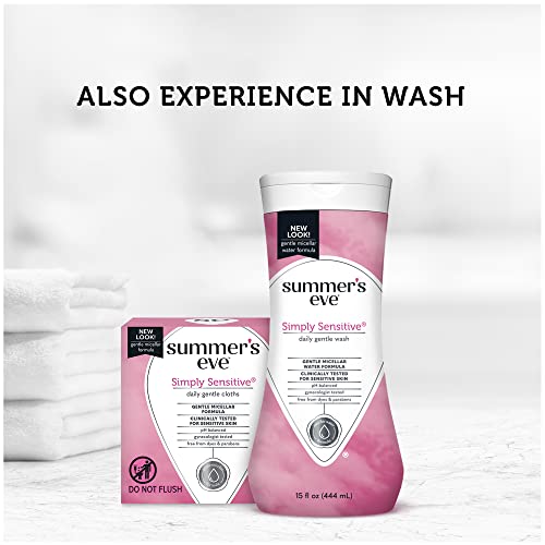 Summer’s Eve Simply Sensitive Daily Gentle Feminine Wipes, pH balanced, 16 Count, 12 Pack