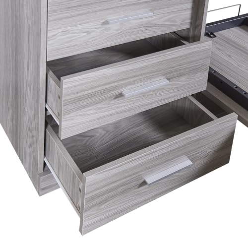 Prohon Twin Vertical Shelf Size Chest with Storage Shelves and Drawers, Saving Wall Canbe Folded into a Cabinet, Strong Wood Slat Support, Versatile Murphy Small Spaces Design Platform Bed, Gray