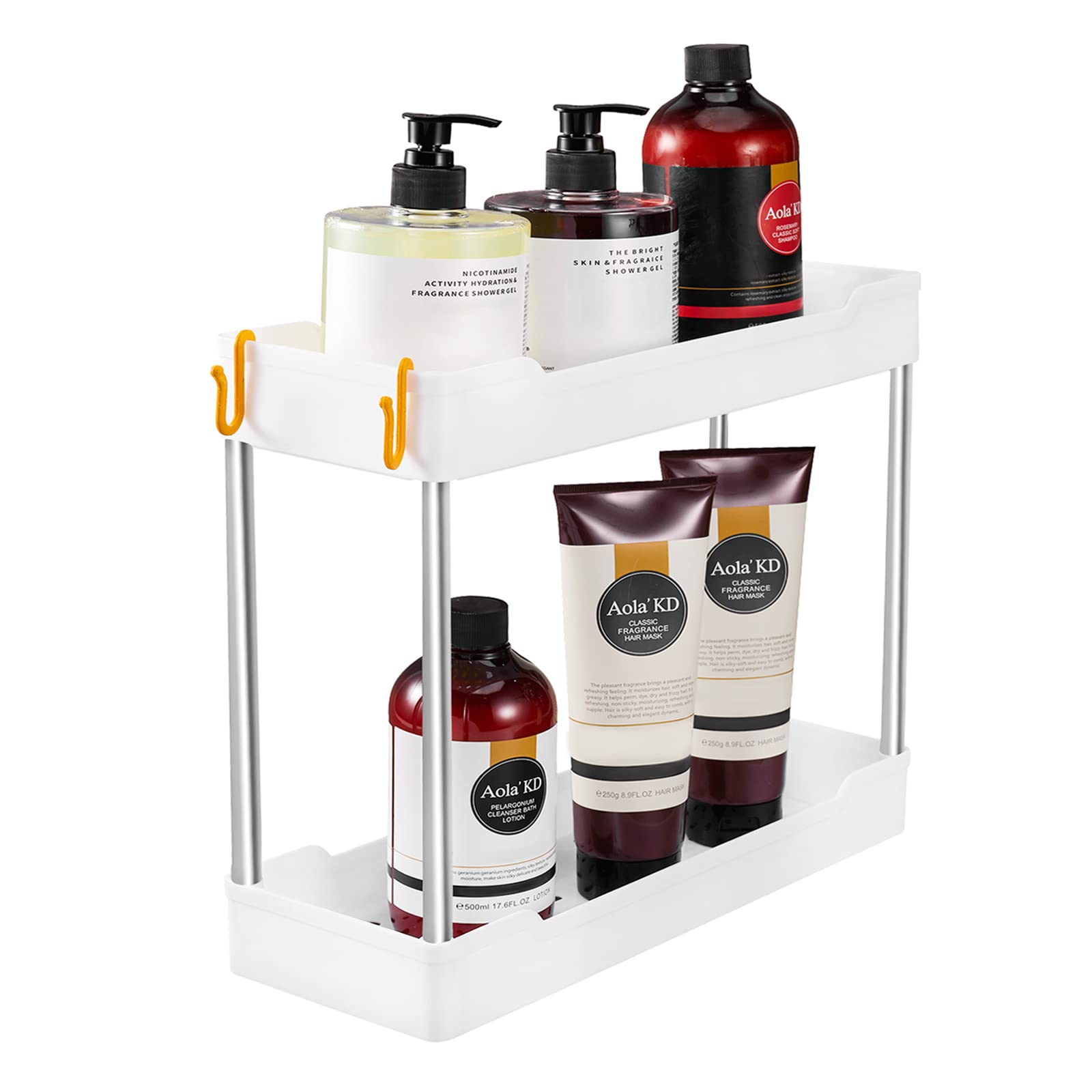 Under Sink Organizers and Storage, COCOJAM Under Kitchen Sink Organizers and Storage, 2 Tier Bathroom Cabinet Organizer with Hooks, Bathroom Storage Organizer Multi-purpose, White