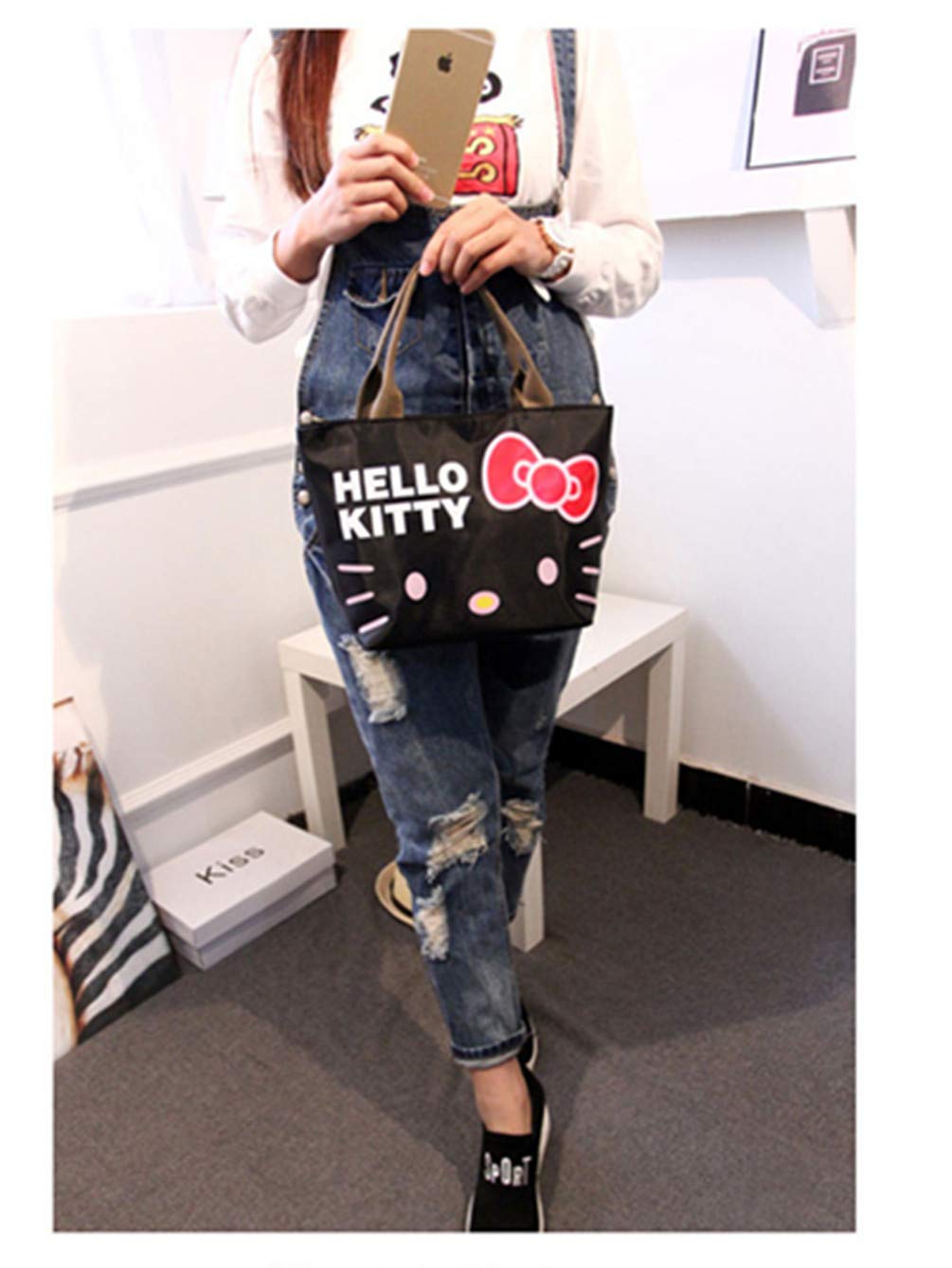 Kerr's Choice Black Kitty Tote Bag Black Cat Shopping Bag Gym Bag Cat Lunch Bag Black