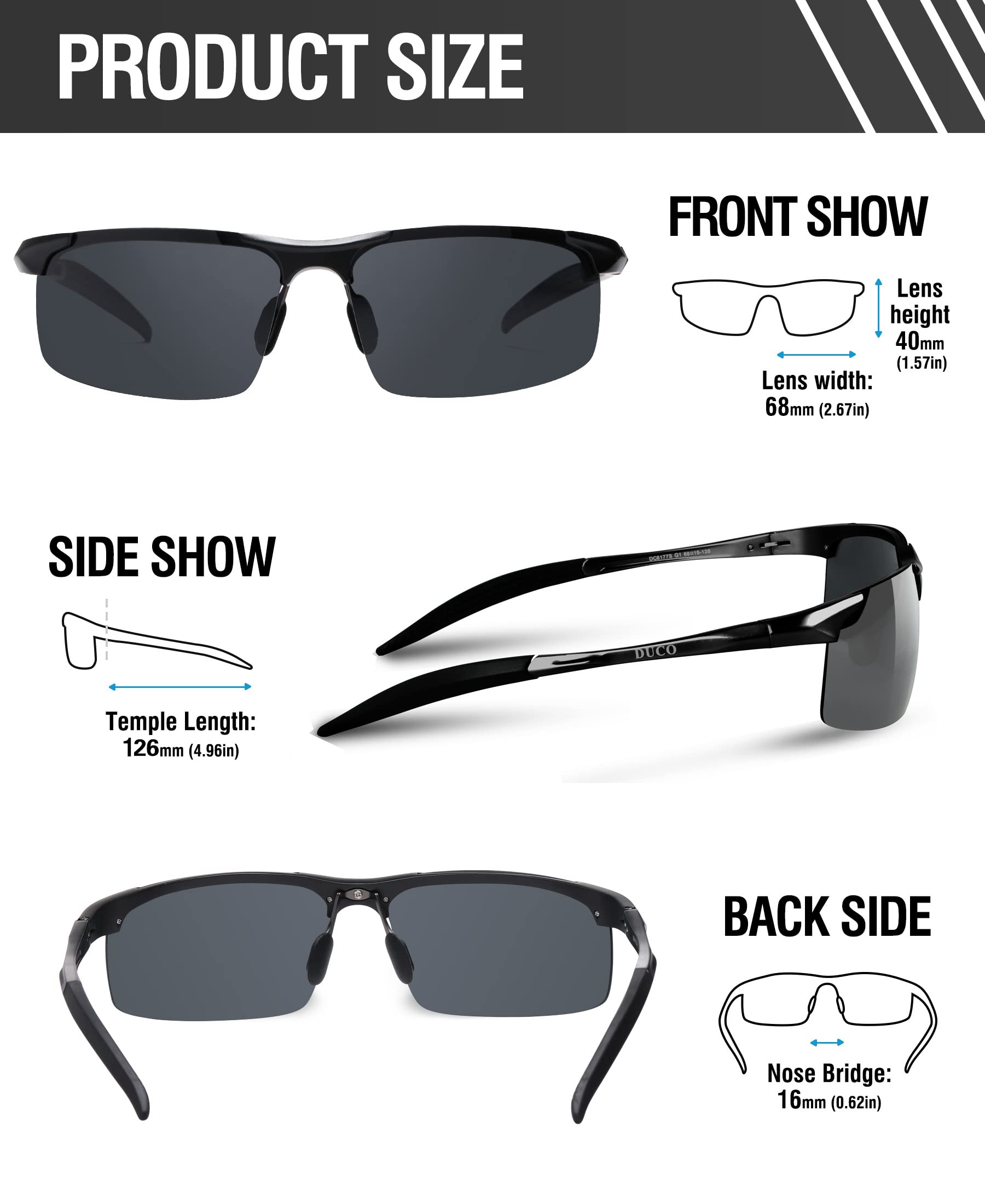 DUCO Mens Sports Polarized Sunglasses UV Protection Sunglasses for Men 8177s