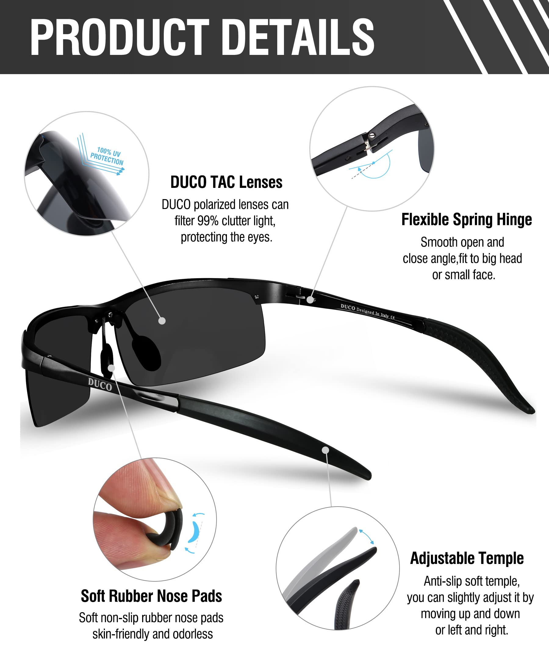 DUCO Mens Sports Polarized Sunglasses UV Protection Sunglasses for Men 8177s