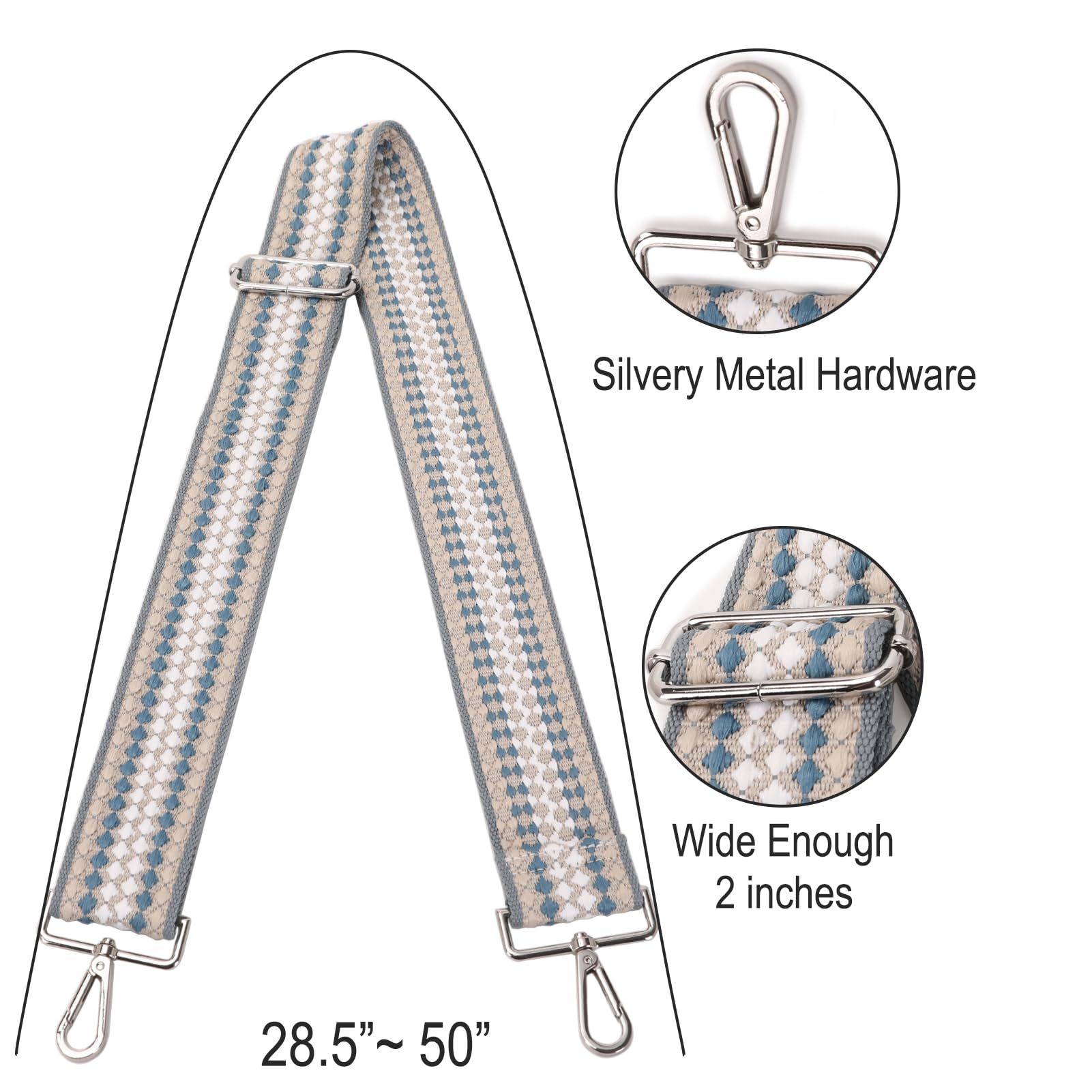 GINJKGO Purse Straps Silver Hardware - Women's Crossbody Handbags Bag Straps Replacement Crossbody for Tote, Guitar Strap for Purse