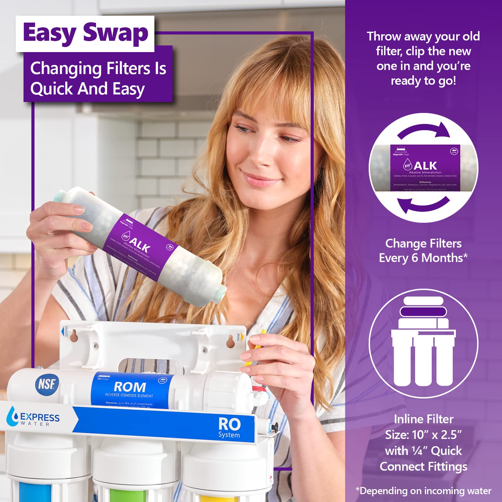 Express Water – Alkaline Water Filter Replacement – Mineral, Antioxidant, pH+ – 10 Inch – Under Sink and Reverse Osmosis System