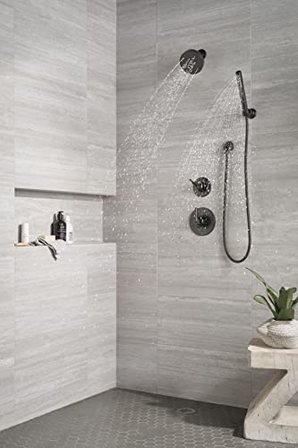 Delta Faucet Trinsic 3-Setting Matte Black Shower System Including Black Shower Head, Handheld Shower, Shower Handle, Shower Diverter and Shower Valve Kit, Delta Shower Trim Kit, Matte Black