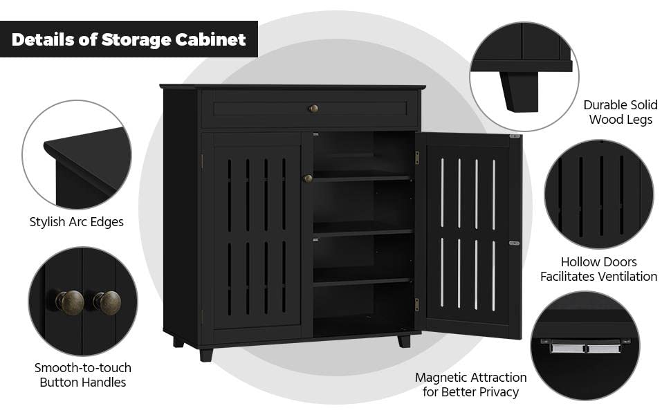 Yaheetech Shoe Cabinet Bathroom Storage Cabinet with 1 Drawer & Adjustable Shelf, Shoe Rack Pinter Stand for Home Office, Black