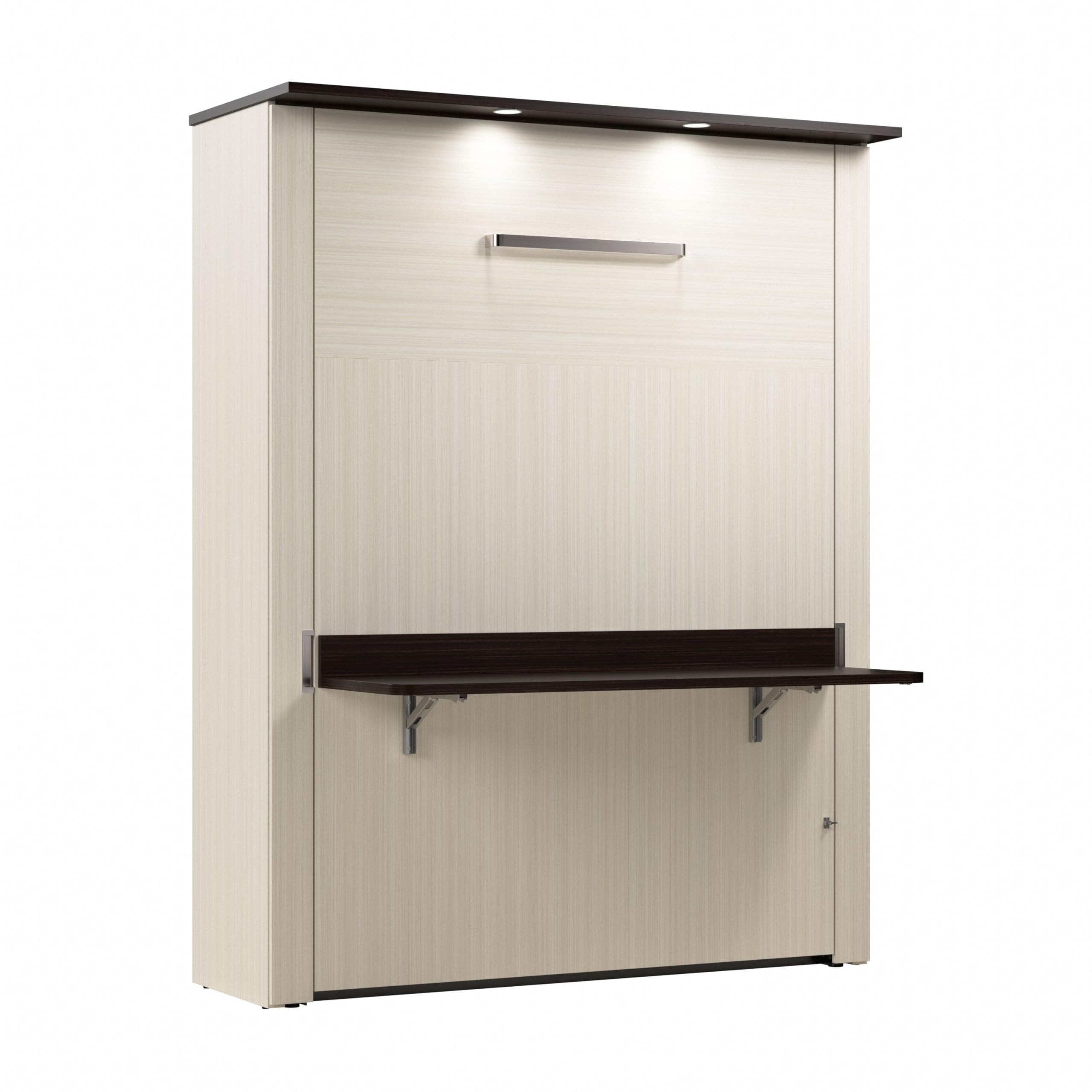 Bestar Lumina 68W Queen Murphy Bed with Desk in White Chocolate | Space-Saving Sleeping Arrangement for Multipurpose Space, Guest Room, or Bedroom