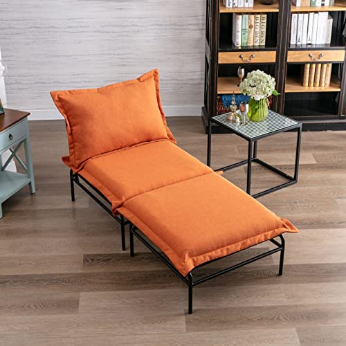 Modern Linen Fabric Accent Chair with Ottoman Set, Upholstered Lounge Chair with Black Metal Legs Comfy Recliner Chair with Back Large Living Room Chair with Footrest Sofa Bed for Bedroom, Orange