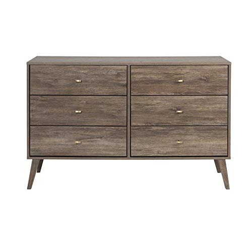Prepac Milo Mid-Century 6 Drawer Dresser For Bedroom, 16" D x 52.25" W x 33" H, Drifted Gray