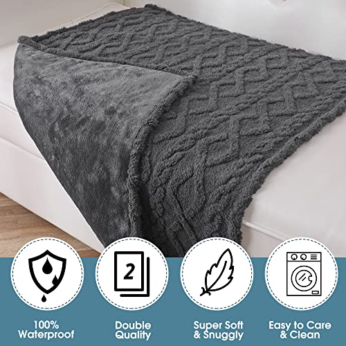 Waterproof Dog Blanket- Sofa Bed Couch Cover for Dogs,Reversible 3D Sherpa Pet Throw Blankets for Large Medium Small Dogs Puppies Cats,Pee Proof,Ultra Soft Cozy,Charcoal Grey,40βX60β