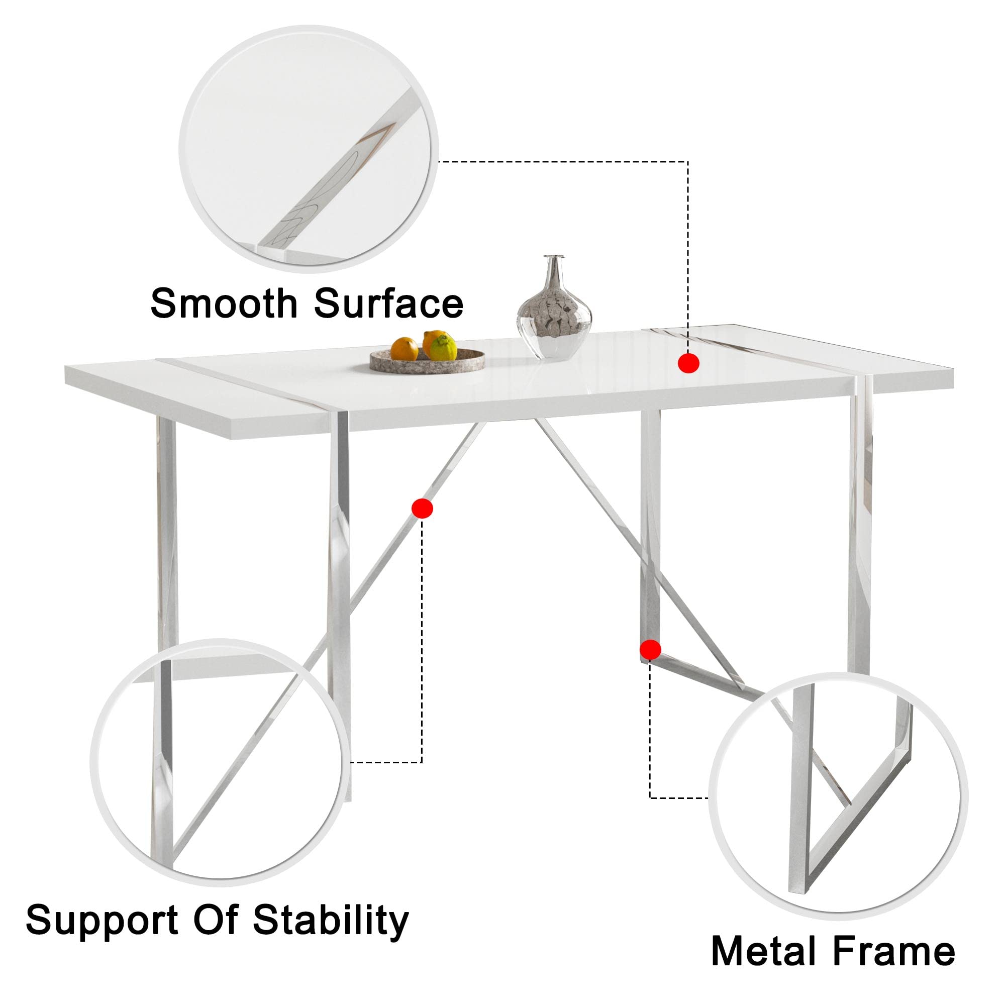 WEKEOT 55" White Dining Table Set for 4 Modern Kitchen Table and Chairs for 4 Rectangular Faux Marble Dining Room Table and PU Leather Chairs Kitchen Table Set(1White Table+4White Chairs)
