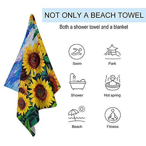 My Little Nest Bath Towels Quick Dry Bathroom Towels Oil Painting Sunflowers Modern Absorbent Shower Towels Soft Hand Towel Wash Cloths for Spa Pool Hotel Gym 31" x 51"