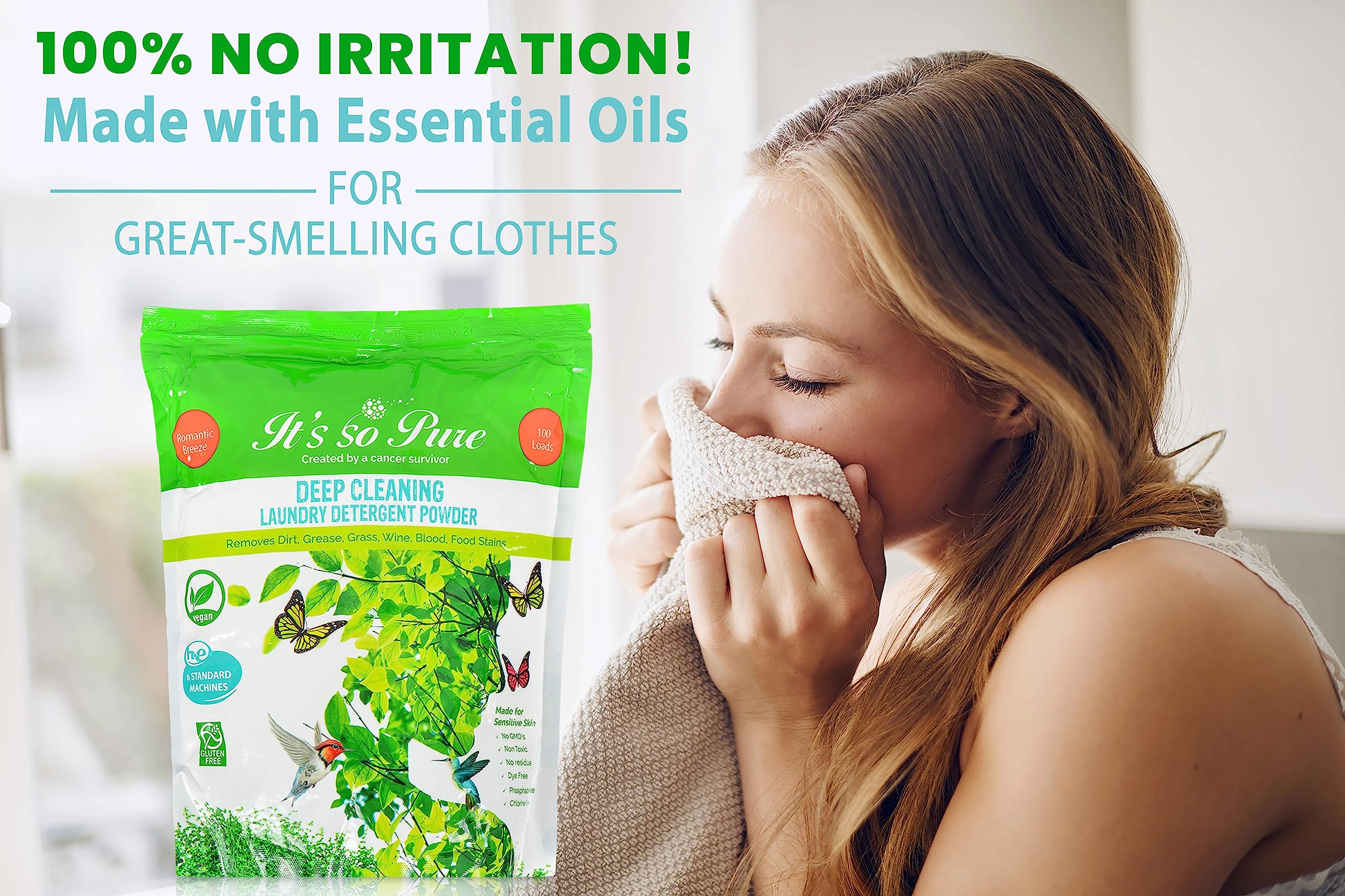 It’s So Pure Eco Friendly Washing Detergent – Skin Friendly Scented Laundry Soda to Remove Stubborn Stains – Best Fragrance HE Washing Powder (Romantic Breeze, 100 Loads)