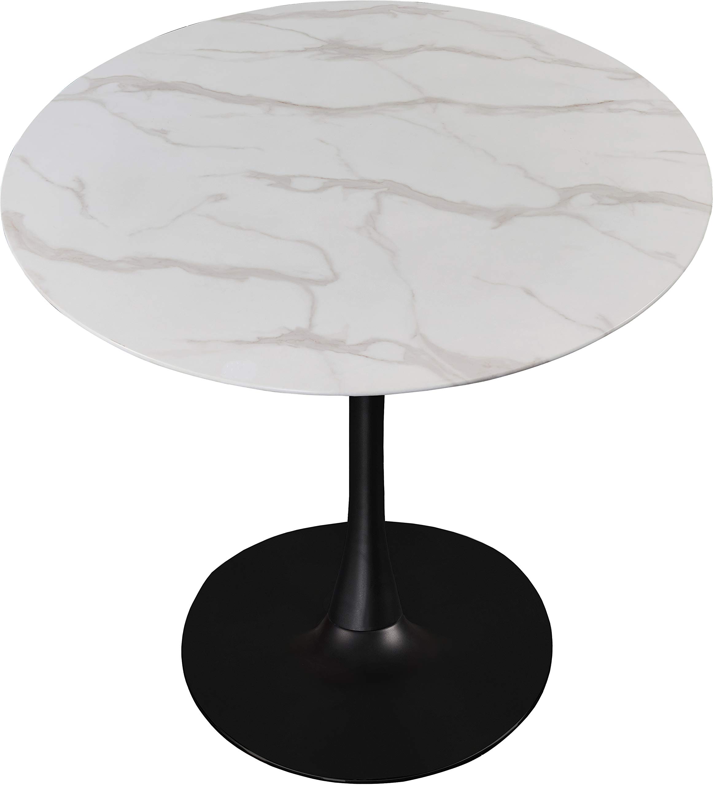 Meridian Furniture 973-T Holly Collection Modern | Contemporary Round Dining Table with Faux Marble Table Top and Rich Matte Black Base, 36" W x 36" D x 29.5" H