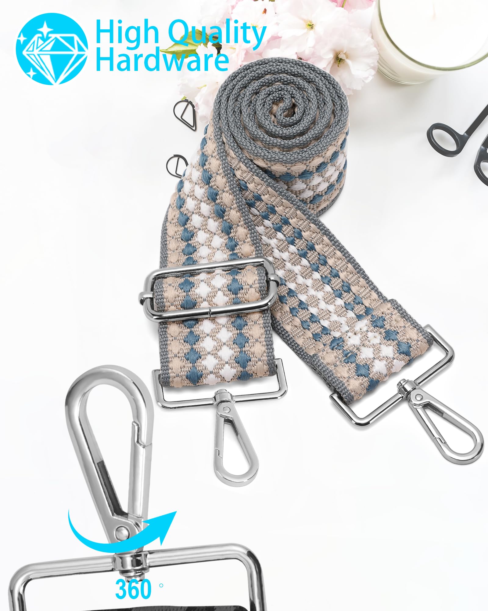 GINJKGO Purse Straps Silver Hardware - Women's Crossbody Handbags Bag Straps Replacement Crossbody for Tote, Guitar Strap for Purse