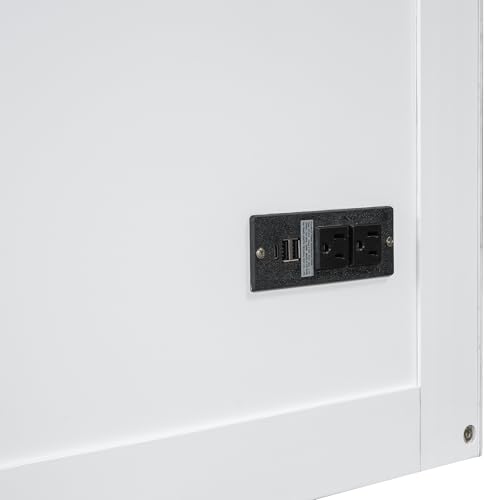 WADRI Full Size Murphy Bed with USB Port and a Large Drawer, Wood Mobile Murphy Chest Bed, Muti-Functional Cabinet Bed for Home Office or Small Room (White-Full-32)
