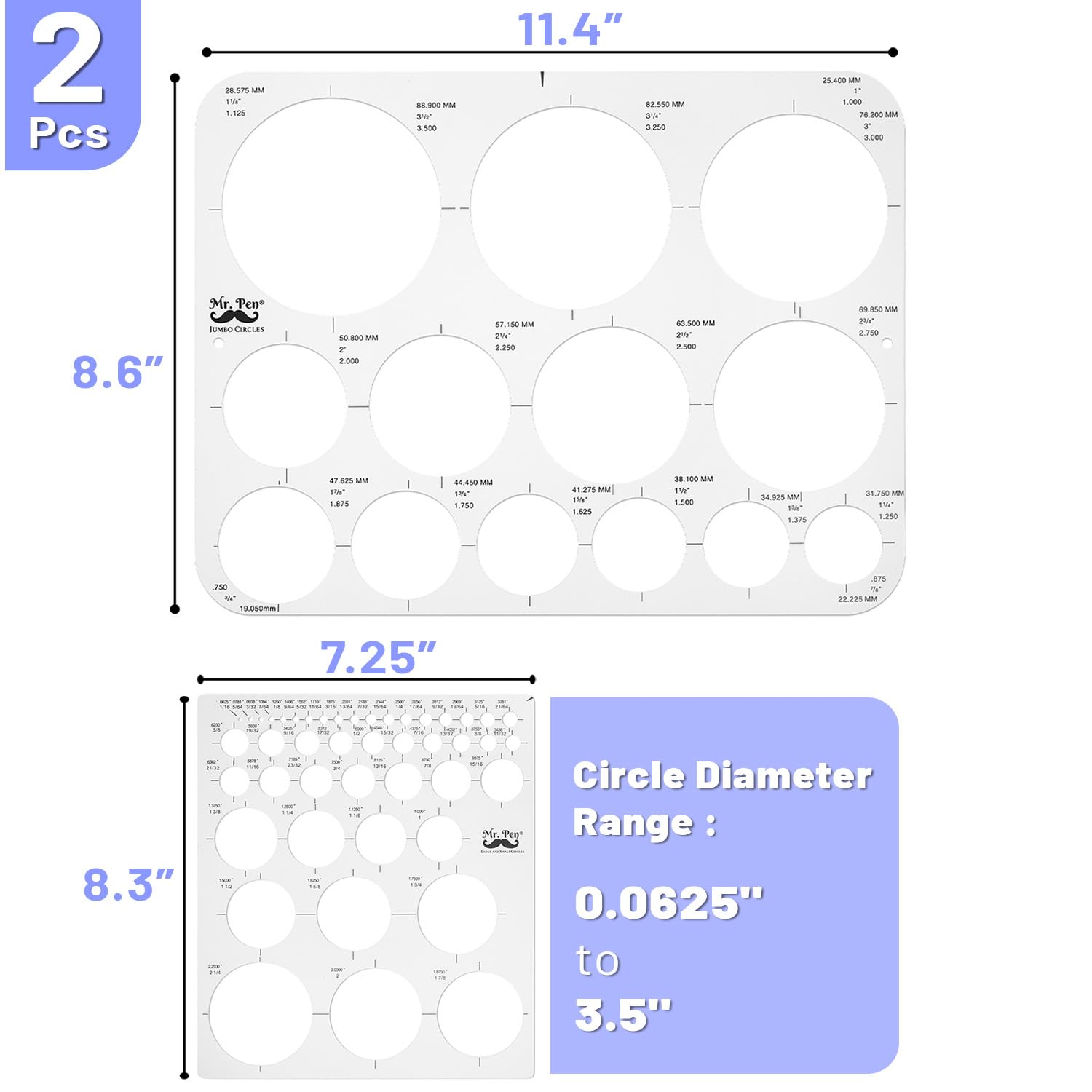 Mr. Pen- Circle Template, 2 pcs, Large and Small Size, Circle Stencil, Circle Ruler, Circle Templates for Drafting, Circle Template for Drawing, Circle Tracers for Drawing, Circle Tracer