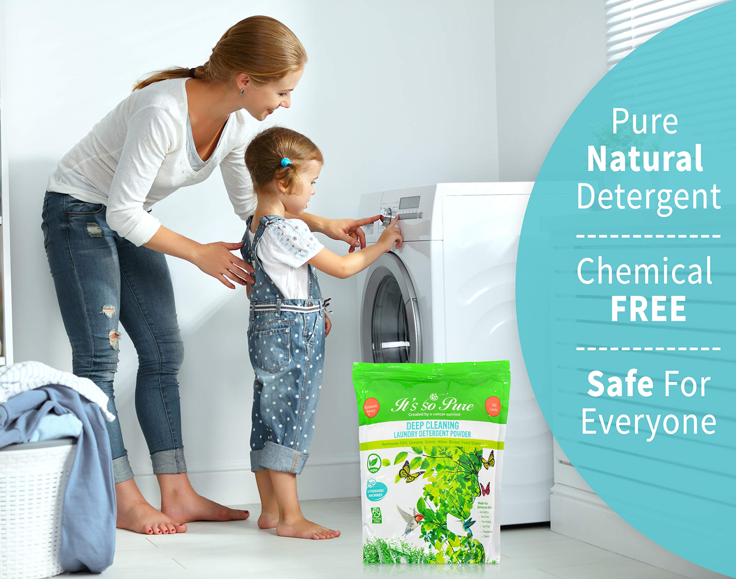 It’s So Pure Eco Friendly Washing Detergent – Skin Friendly Scented Laundry Soda to Remove Stubborn Stains – Best Fragrance HE Washing Powder (Romantic Breeze, 100 Loads)