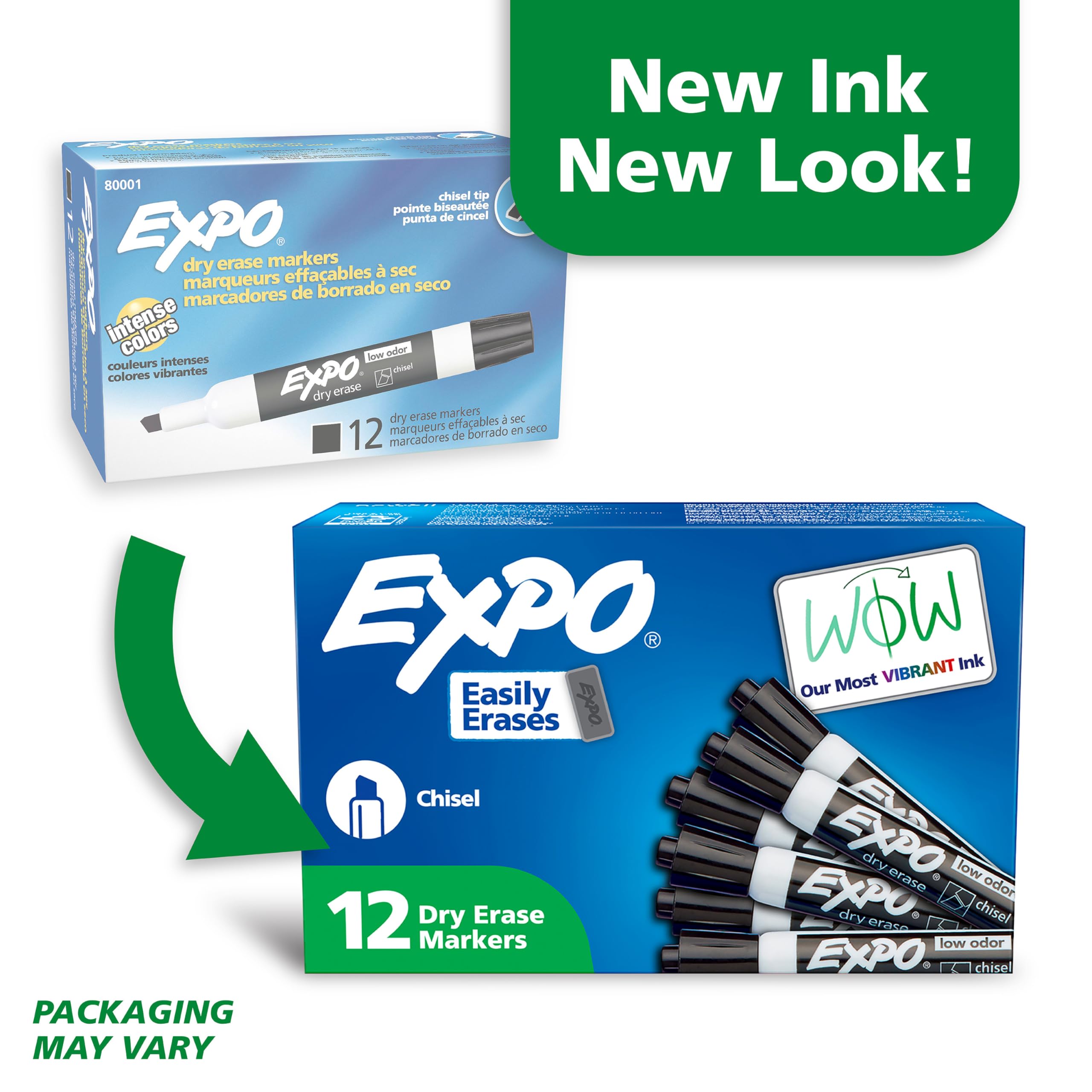 EXPO Low Odor Dry Erase Markers, Chisel Tip, Black, 12 Count