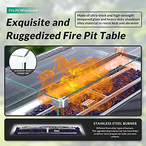 VIVIJASON 8 Pieces Patio Furniture Sectional Sofa Sets with Fire Pit Table, Outdoor PE Wicker Rattan Conversation Sets with 44" Rectangular Propane Gas Fire Pit 50,000 BTU and Grey Cushion