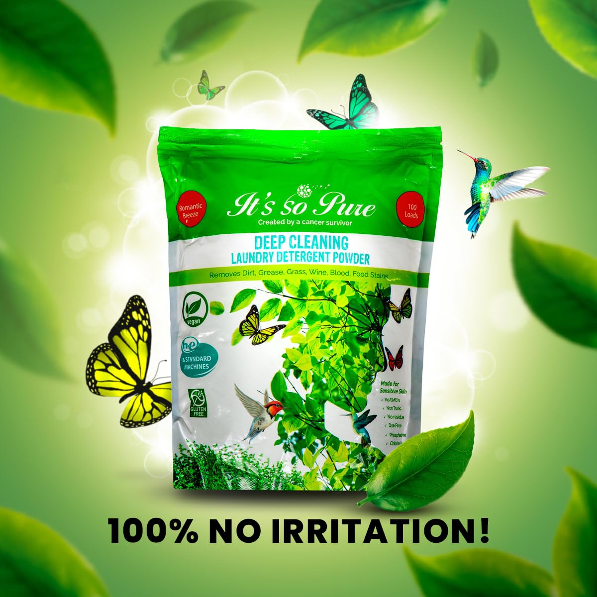 It’s So Pure Eco Friendly Washing Detergent – Skin Friendly Scented Laundry Soda to Remove Stubborn Stains – Best Fragrance HE Washing Powder (Romantic Breeze, 100 Loads)
