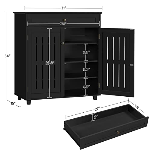 Yaheetech Shoe Cabinet Bathroom Storage Cabinet with 1 Drawer & Adjustable Shelf, Shoe Rack Pinter Stand for Home Office, Black