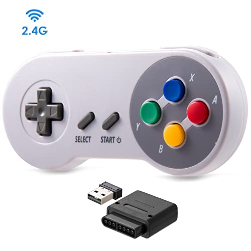 [2 in 1] 2 Pack 2.4 GHz Wireless Controller Compatible with Both PC and SNES, USB & 7 Pin Connector, for Windows PC, IOS MAC, Linux Raspberry Pi and SNES [Rechargeable] [Plug & Play] (Multi color)