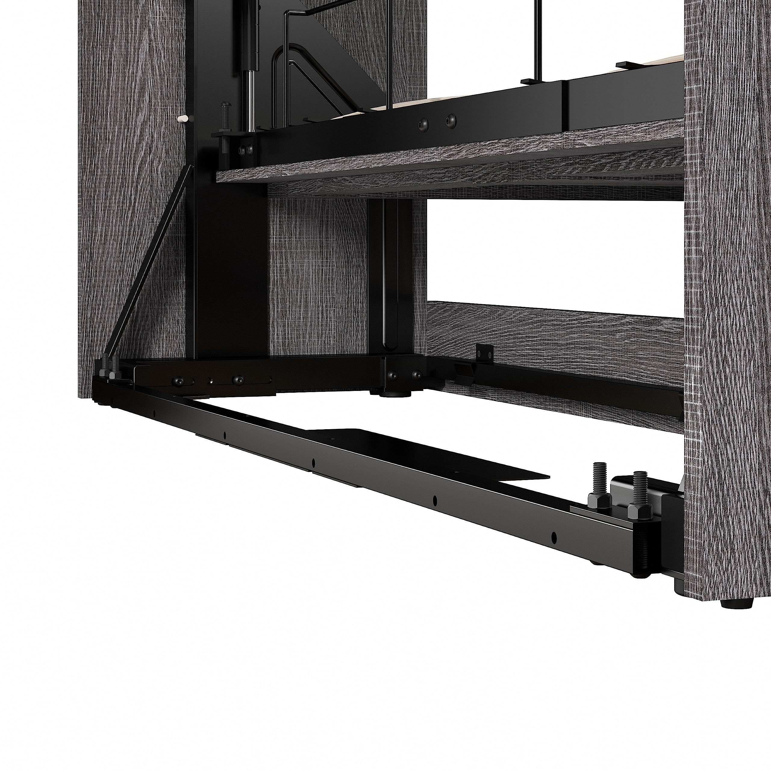 Bestar Cielo Queen Murphy Bed with Nightstand and Floating Shelves (85W) in Bark Gray and White, Sleeping Arrangement for Multipurpose Room