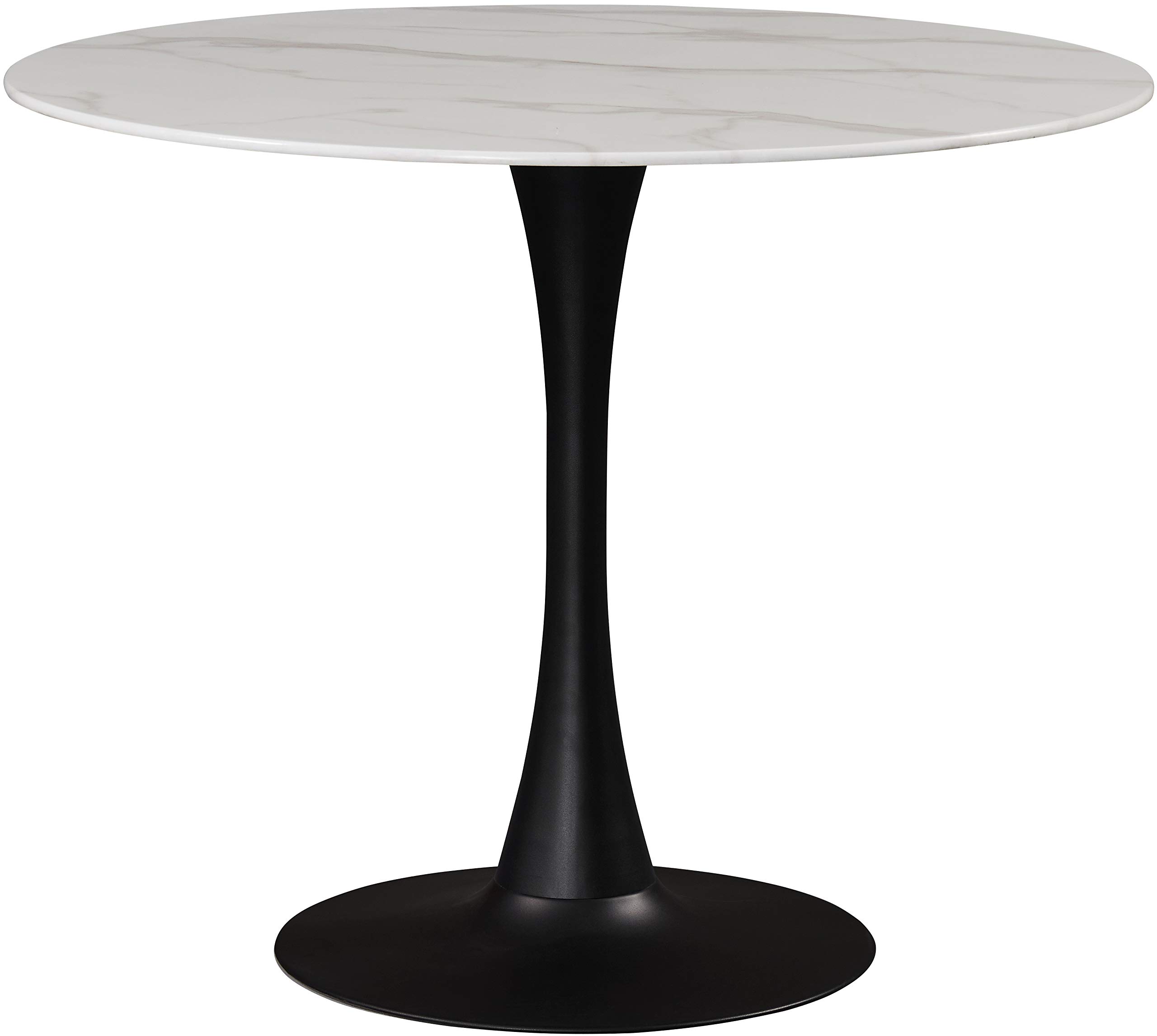 Meridian Furniture 973-T Holly Collection Modern | Contemporary Round Dining Table with Faux Marble Table Top and Rich Matte Black Base, 36" W x 36" D x 29.5" H
