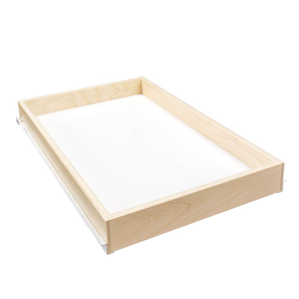 Sliding Pull-Out Shelf For Cabinets (Kitchen Cupboards, Pantry Drawers, Bathroom Storage) 2 3/8" Tall - 3/4 Slides & Base Mounting - Custom Clear Opening Width & Depth: (14.250" (1/4), 19.75" (3/4))