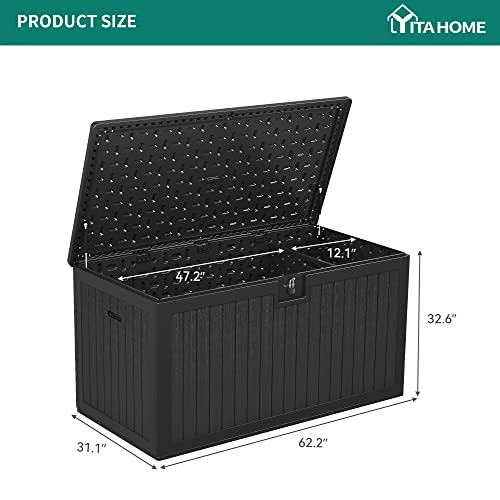 YITAHOME XXL 230 Gallon Large Deck Box,Outdoor Storage for Patio Furniture Cushions,Garden Tools and Pool Toys with Flexible Divider,Waterproof,Lockable (Black)