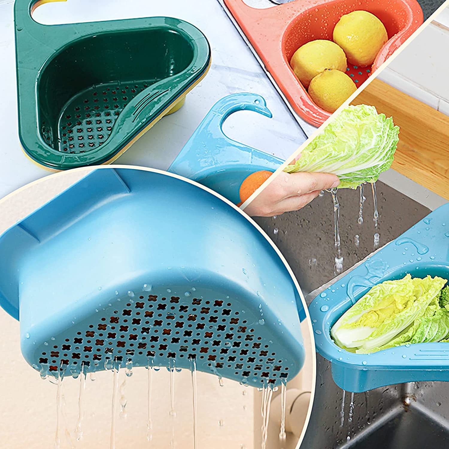 4 Pcs Swan Drain Basket, Sink Strainer Basket Kitchen Sink Strainer Multifunctional Kitchenware Triangle Sink Filter Kitchen Utensils Orange, Green, Yellow, Blue
