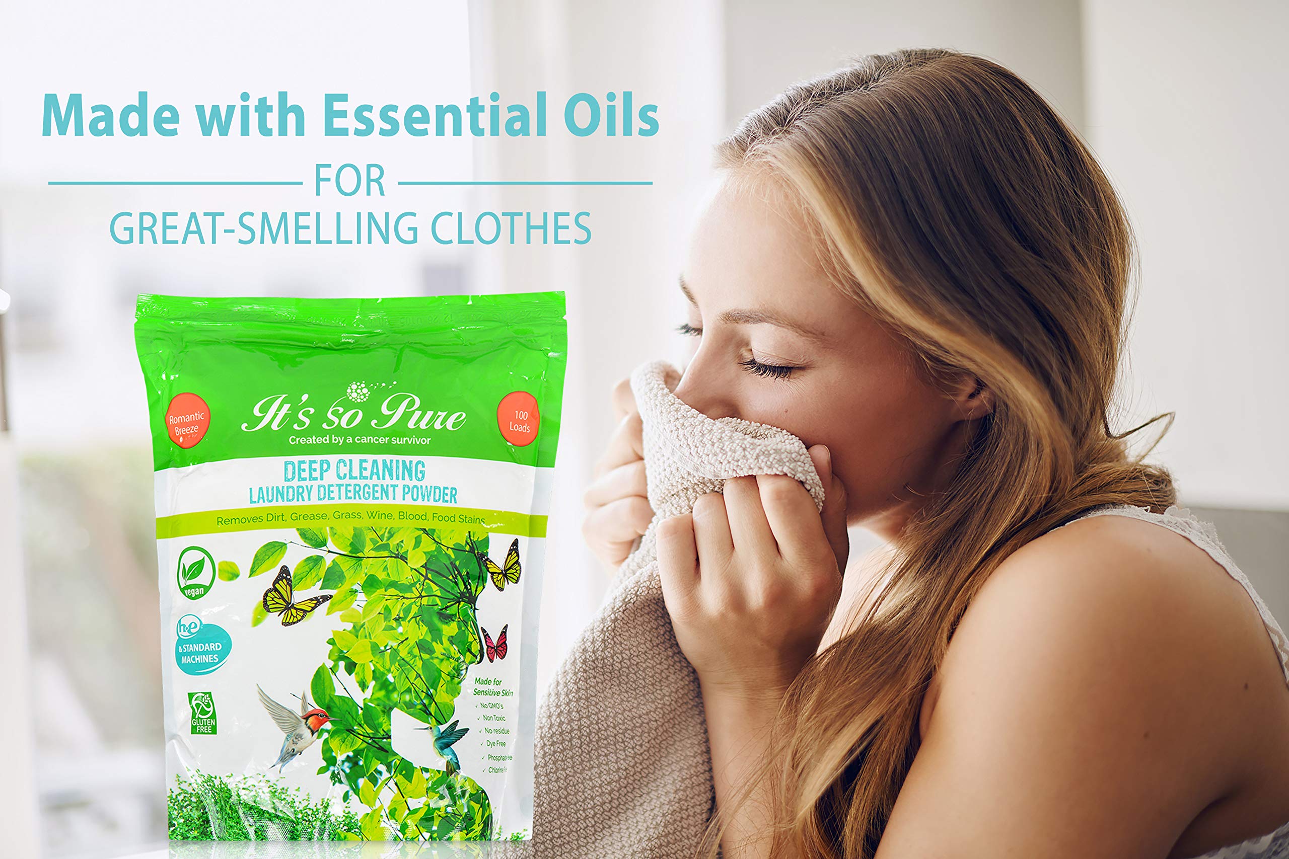 It’s So Pure Eco Friendly Washing Detergent – Skin Friendly Scented Laundry Soda to Remove Stubborn Stains – Best Fragrance HE Washing Powder (Romantic Breeze, 100 Loads)