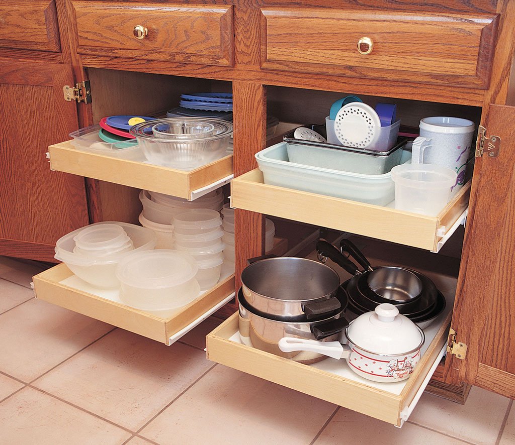 Sliding Pull-Out Shelf For Cabinets (Kitchen Cupboards, Pantry Drawers, Bathroom Storage) 2 3/8" Tall - 3/4 Slides & Base Mounting - Custom Clear Opening Width & Depth: (14.250" (1/4), 19.75" (3/4))