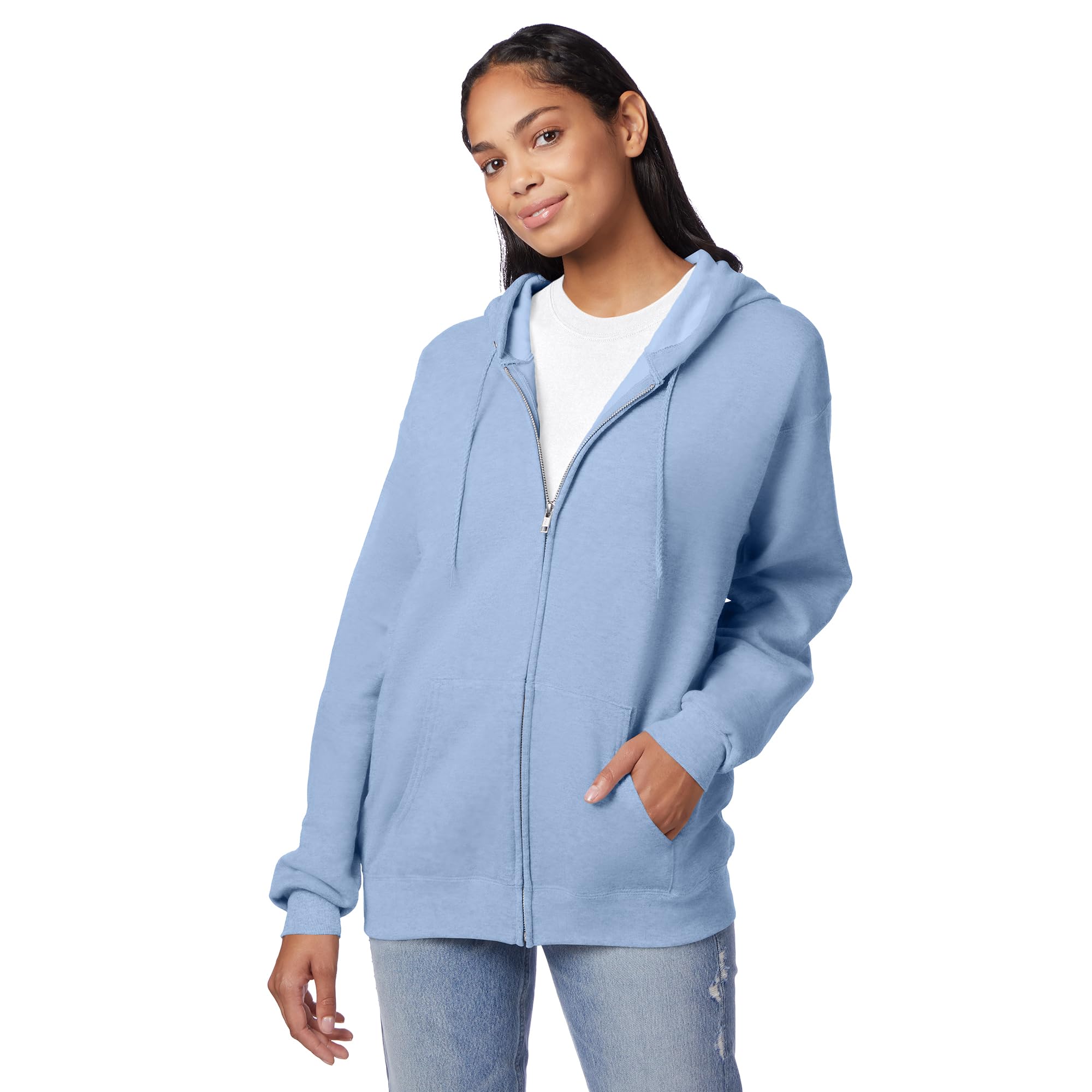 Hanes Mens Hoodie, Ecosmart Fleece Full-zip Zip-up Hooded Sweatshirt For Athletic-hoodies, Light Blue, Medium US