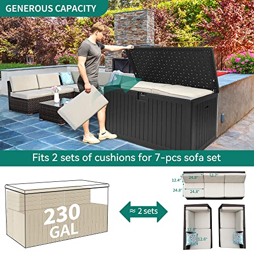 YITAHOME XXL 230 Gallon Large Deck Box,Outdoor Storage for Patio Furniture Cushions,Garden Tools and Pool Toys with Flexible Divider,Waterproof,Lockable (Black)
