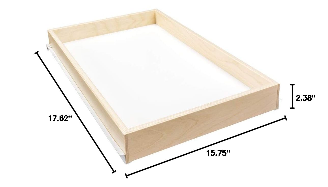 Sliding Pull-Out Shelf For Cabinets (Kitchen Cupboards, Pantry Drawers, Bathroom Storage) 2 3/8" Tall - 3/4 Slides & Base Mounting - Custom Clear Opening Width & Depth: (14.250" (1/4), 19.75" (3/4))