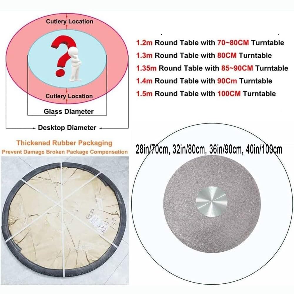 EMENAR Glass Lazy Susan Turntable 40in, Rotating Dining Table Service Tray For Food Delivery, Thickness 10mm - Hotel Restaurant Decor (Size : 90cm/36in)
