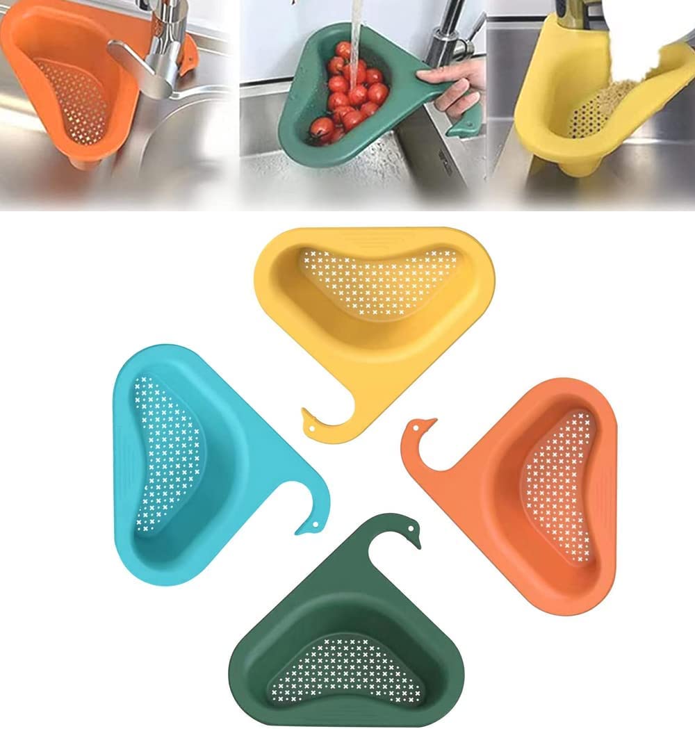 4 Pcs Swan Drain Basket, Sink Strainer Basket Kitchen Sink Strainer Multifunctional Kitchenware Triangle Sink Filter Kitchen Utensils Orange, Green, Yellow, Blue